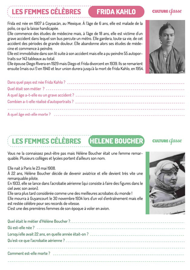 Culture Classe - Les femmes célèbres