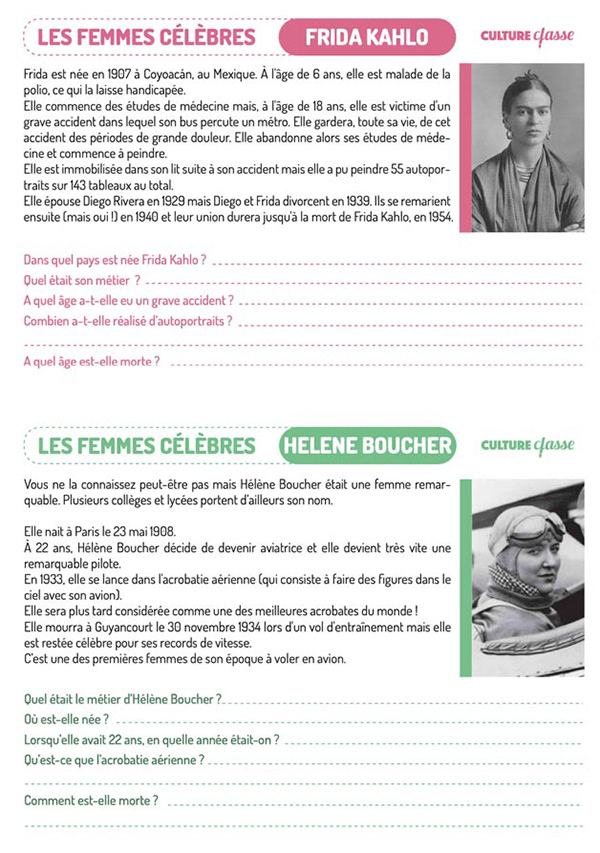 Culture Classe - Les femmes célèbres