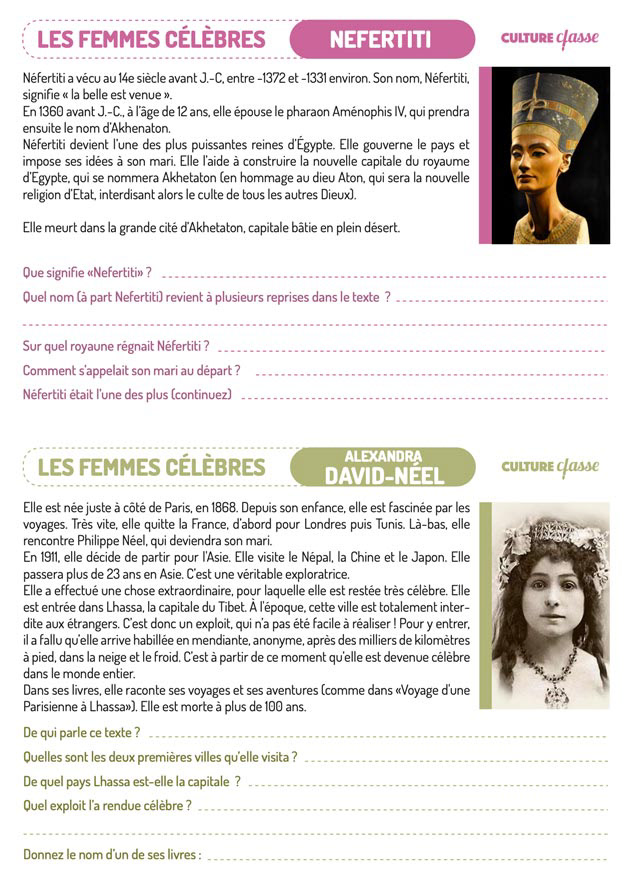 Culture Classe - Les femmes célèbres