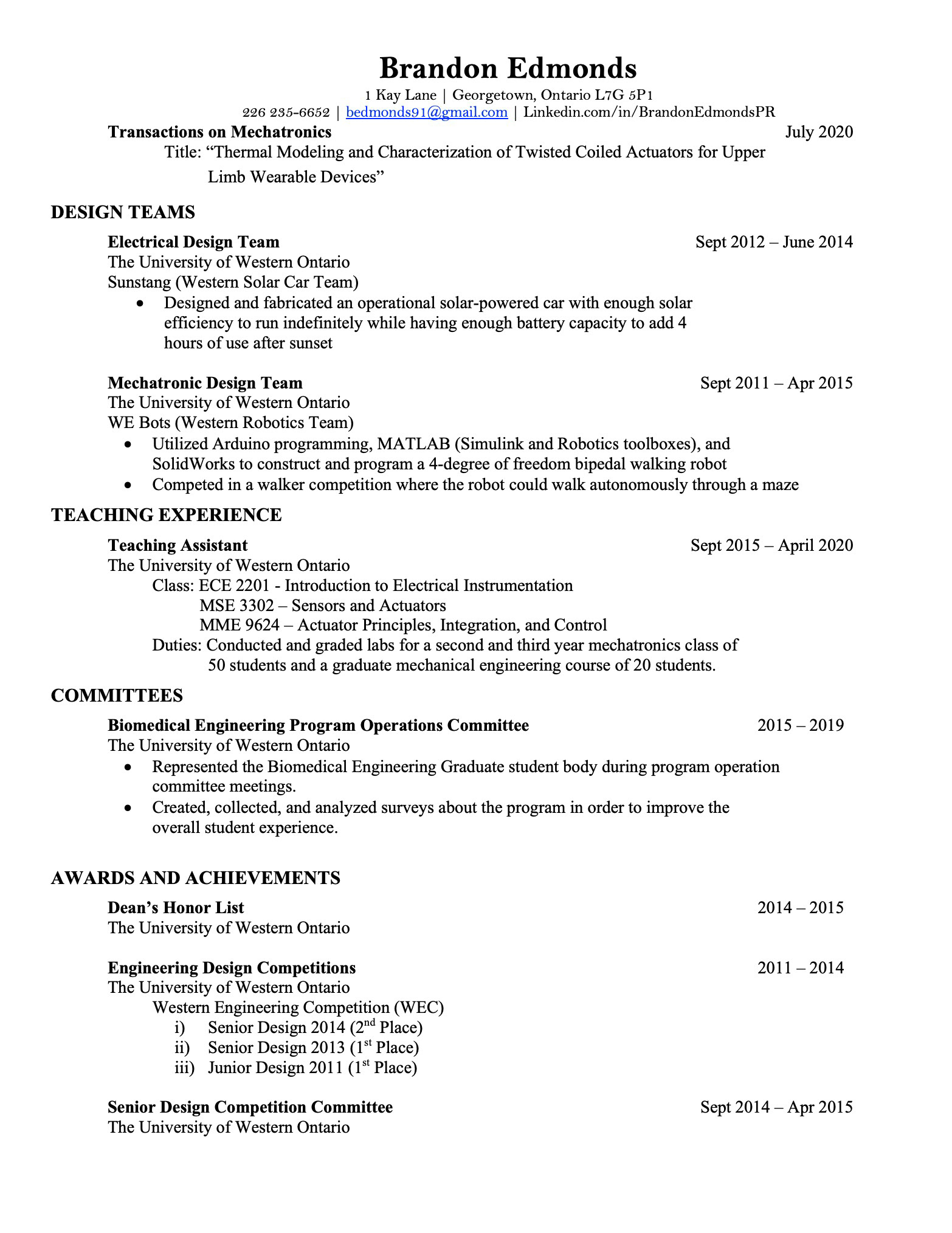 Brandon Edmonds - CV