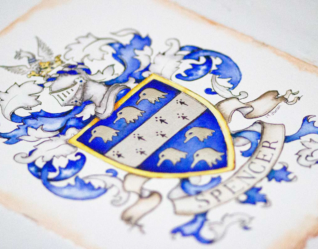 Hand painted family crests by Jamie Hansen