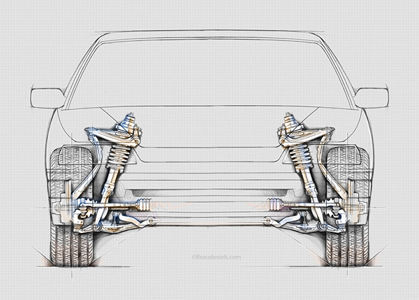 Technical illustration, Beau and Alan Daniels. - Car suspensions