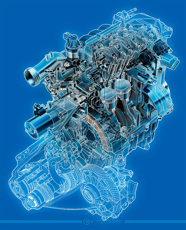 Technical illustration, Beau and Alan Daniels. - Generic car engines ...
